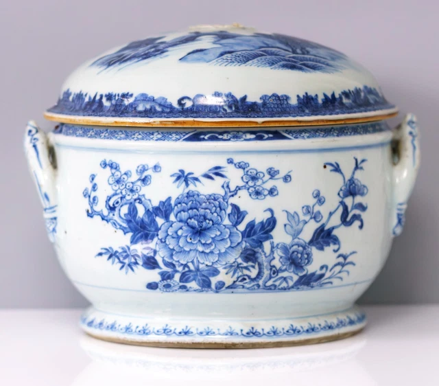 CHINESE PORCELAIN TUREEN Cover Handle Blue Qing Dynasty Qianlong 1736 ...