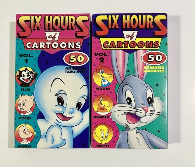 SIX HOURS OF Cartoons: Vol. 1 & 2 (VHS, 1991) 50 Animated Favorites ...