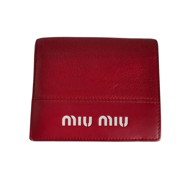 MIUMIU MIU MADRAS City Calfskin Logo Compact Wallet Bifold 5MV204 Red ...