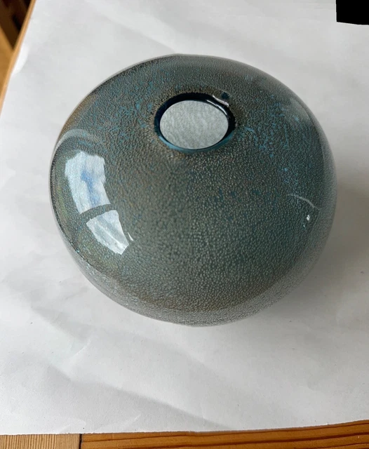 HAND BLOWN CONTROLLED Bubble Sea Green Scots Curling Stone Shaped Bowl ...