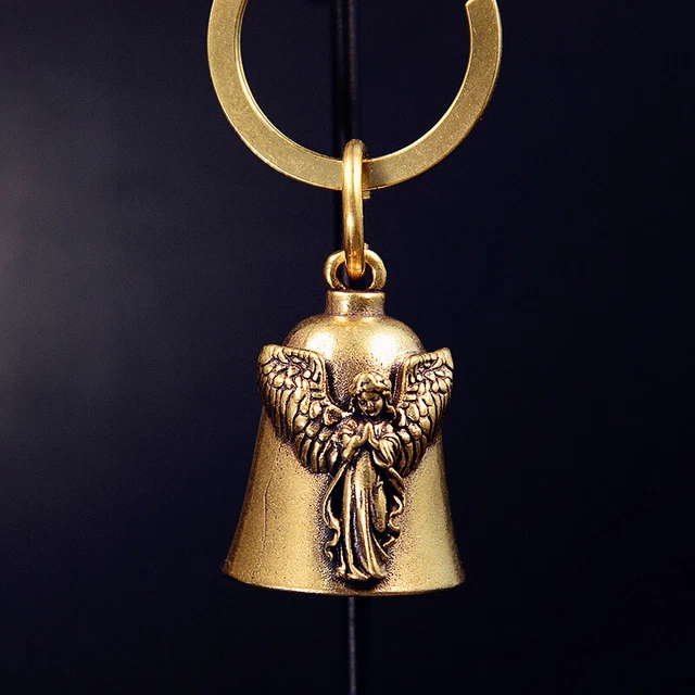 BRASS FASHION GUARDIAN Angel Wings Bell Motorcycle Bell Keychain Lucky ...