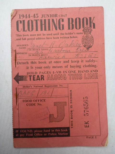 ORIGINAL SECOND World War World war two Clothing Ration Book Junior ...
