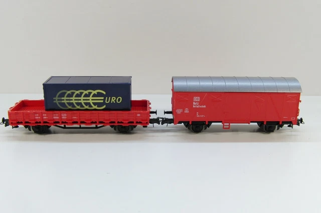 ROCO HO AUS 41220 Güterwagen + Rungenwagenm. Container, NEU o.OVP #9696 ...