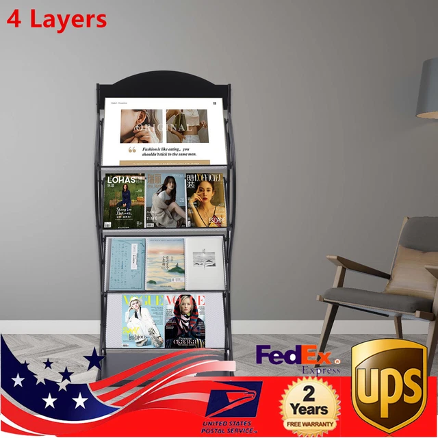 NEWSPAPER MAGAZINE DISPLAY Rack Book Shelf Floor-Standing Storage Rack ...