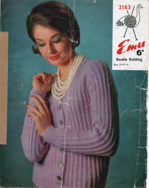 ~ VINTAGE 1950S Emu Knitting Pattern For Lady's Fancy Rib V-Neck ...