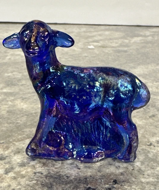 RARE FENTON ELECTRIC Blue Lamb Sheep Iridescent Figurine Carnival ...