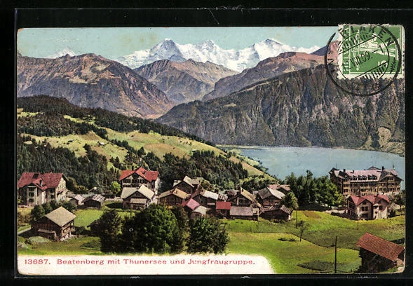 BEATENBERG, GESAMTANSICHT MIT Thunersee und Jungfrauengruppe ...