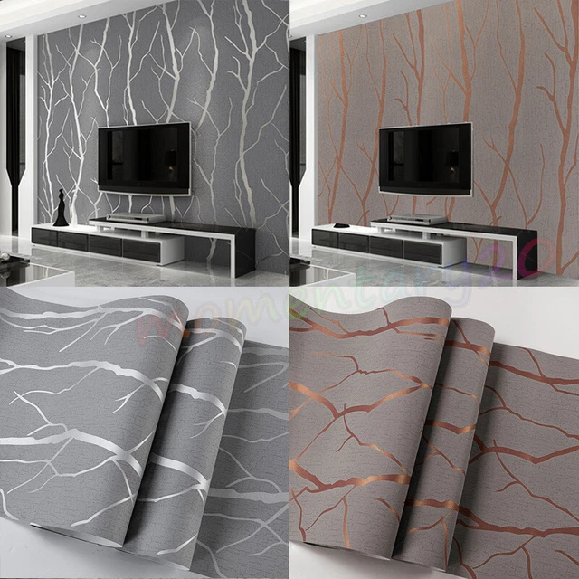 NORDIC 3D EMBOSSED Tree Branch Pattern Wallpaper Minimalist Living-Room ...
