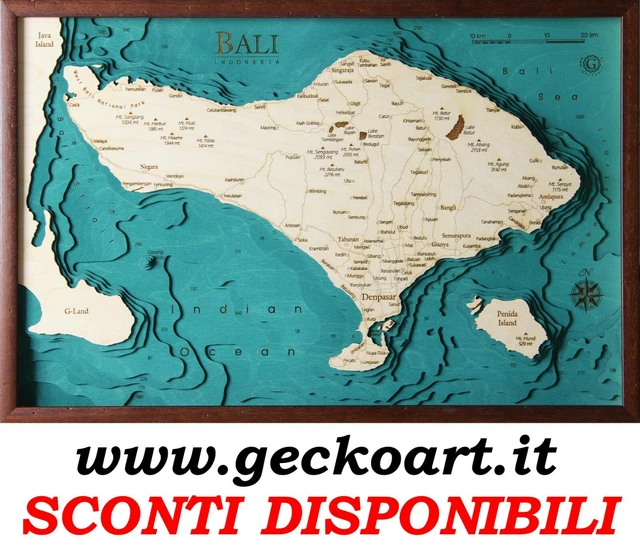 BALI INDONESIA MAPPA Cartina 3D Quadro Moderno Map Chart www.geckoart ...