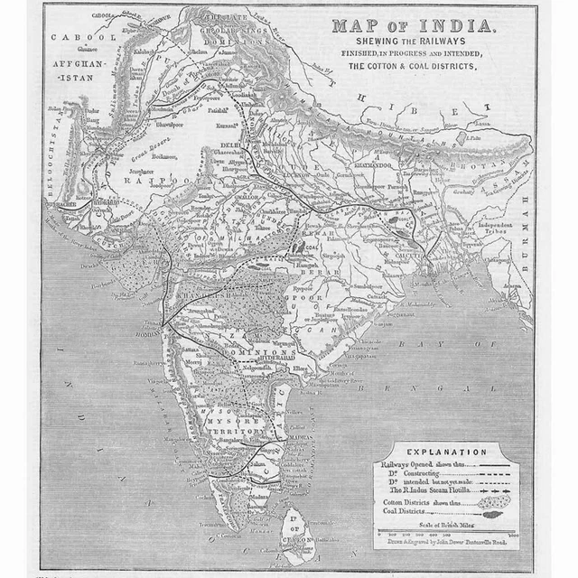 MAP OF INDIA Showing the Railways - Antique Print 1865 £12.99 - PicClick UK
