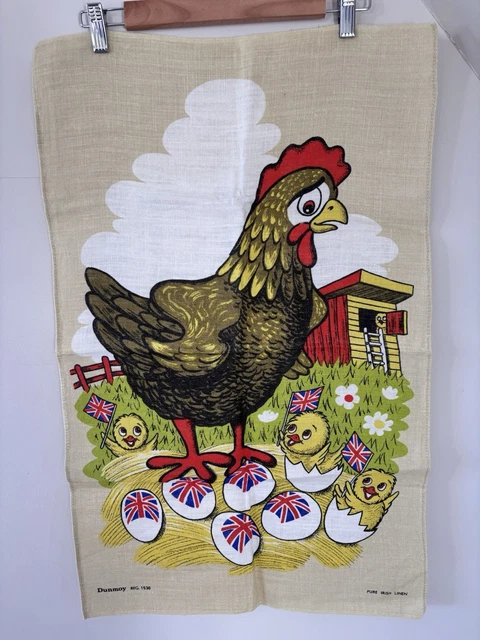 DUNMOY VINTAGE PURE Irish Linen Chickens Tea Towel. £6.52 - PicClick UK