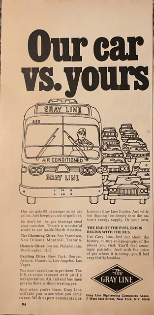 PRINT AD 1974 Gray Line Sightseeing Bus Public Transportation End Fuel ...