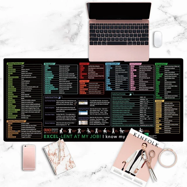 600*300MM GIANT EXCEL Shortcuts Cheat Sheet Office Mouse Pad Keyboard ...