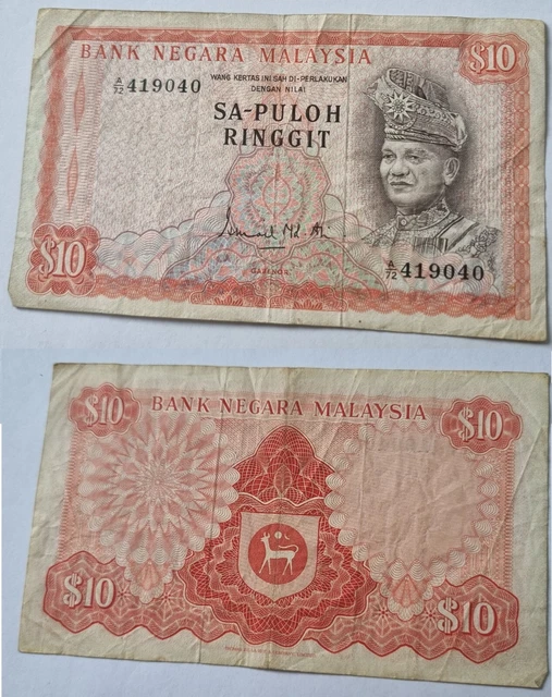 1972 MALAYSIA 10 Old Malaysian Ringgit Banknote T A Rahman Pre ...