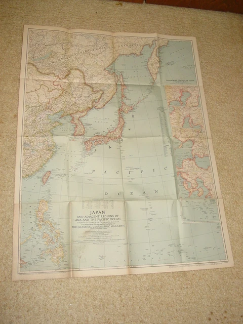 VINTAGE WALL MAP Japan National Geographic 1944 Regions of Asia Pacific ...