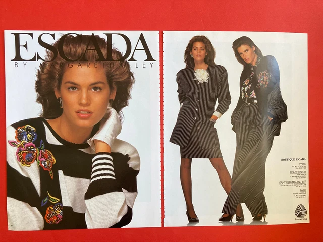 PUBLICITÉ ESCADA CINDY Crawford 1988 mode advertising vintage printemps ...
