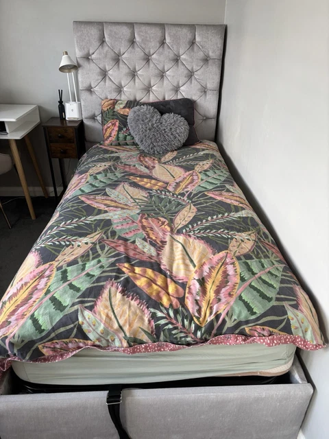 STEEL CHENILLE OTTOMAN Bed Size Width: 3ft Single Headboard Height ...