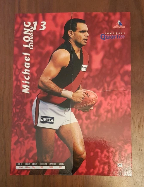 1995 MICHAEL LONG Essendon Bombers Bewick Quarters Card Scanlens AFL ...