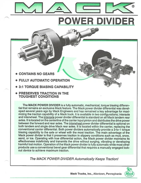 TRUCK DIFFERENTIAL DATA Sheet - Mack - Power Divider - 1994 Brochure ...