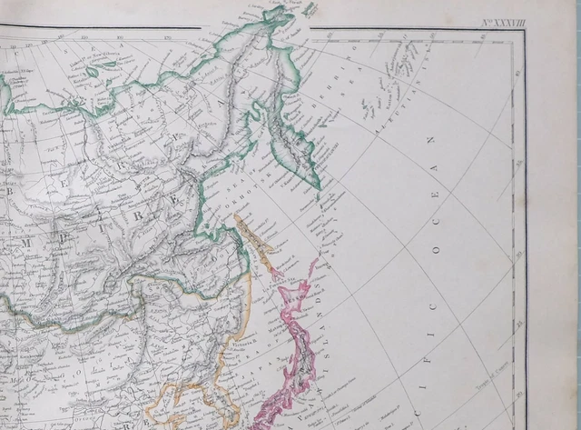 1864 HAND COLOURED Map Asia Arabia Hindostan China Japan Mongolia ...