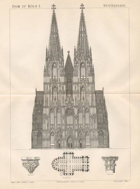 B6412 FAÇADE OUEST Du Cathédrale de Cologne - Gravure Antique 1890 ...