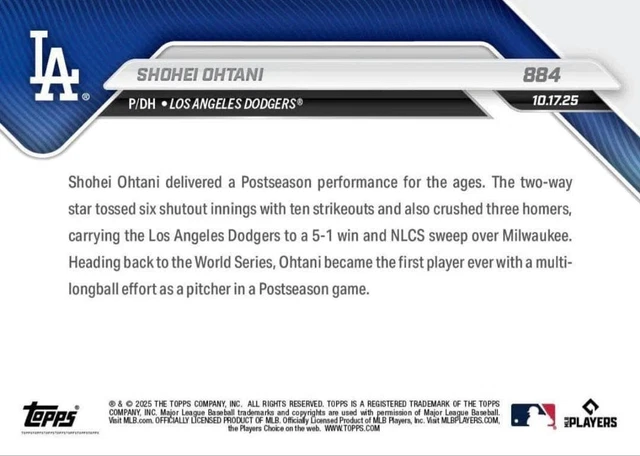 LEGEND SHOHEI OTANI 3 home r10 strikeout2025 TOPP Dodger884 EUR 65,95 ...