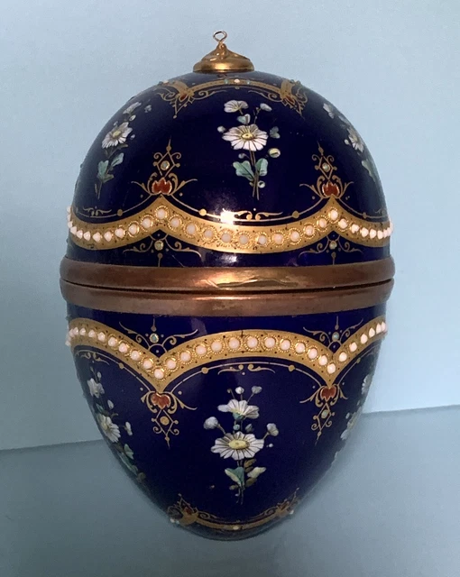 ANTIQUE-COLBALT BLUE-ENAMEL-JEWELED-GILT-EGG-TRINKET BOX-FRANCE-W ...