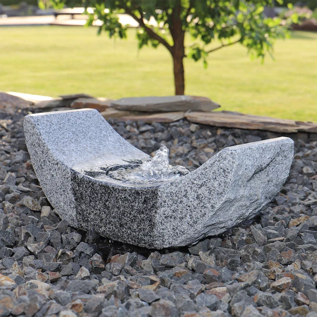 GRANIT STEIN SPRINGBRUNNEN Gartenbrunnen Wasserspiel LED Beleuchtung ...
