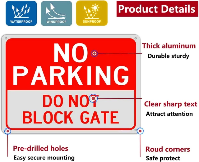 NO PARKING DO Not Block Gate Signs 35X25Cm No Parking Gate Signs ...