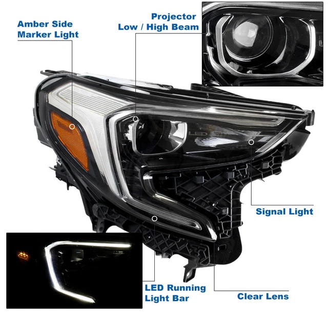 FOR 18-21 GMC Terrain Full LED DRL Projector Headlight Lamp Chrome ...