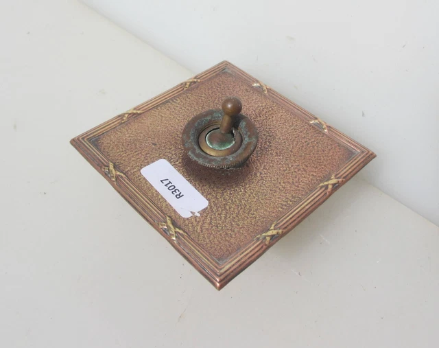 VINTAGE COPPER LIGHT Switch Plate Ceramic Deco Old Antique Toggle Brass ...