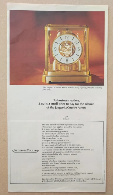 JAEGER-LECOULTRE ATMOS CLOCK Original UK Press Advert 1969 £4.99 ...