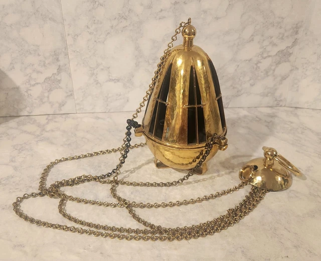 * VINTAGE HEAVY Brass Catholic Church Altar 4 Chain Incense Censer ...