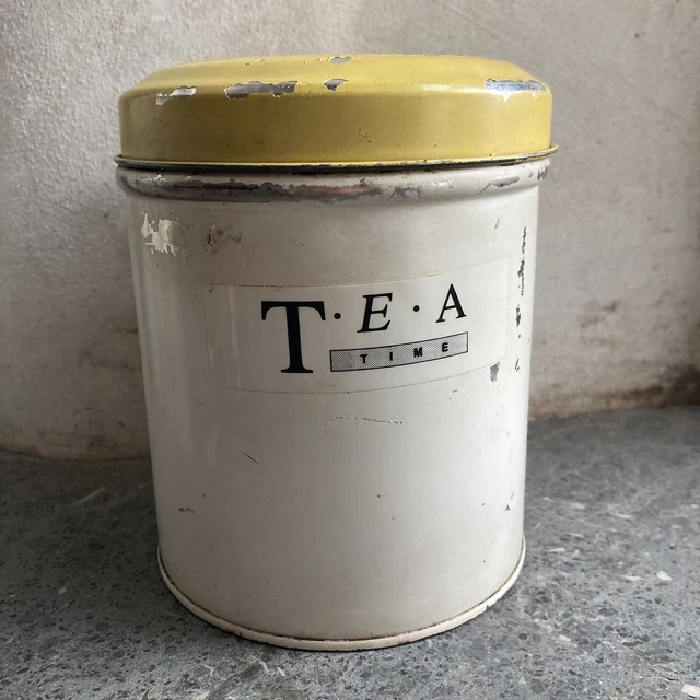 VINTAGE RETRO 1960S TALA tea food sugar storage tin with hinged yellow ...