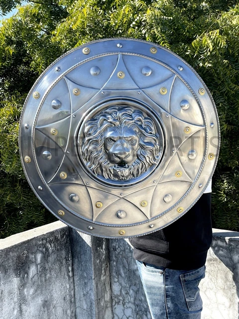 MEDIEVAL SHIELD LION Face Round Knight Armor Shield Solid Steel Size 24 ...