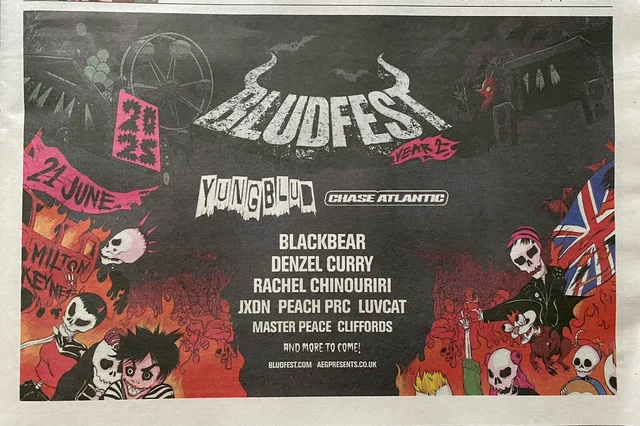 YUNGBLUD LIVE BLUDFEST 2025 Tour Dates Ad Chase Newspap Advert Clipping ...