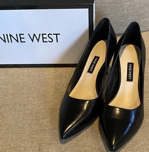 NINE WEST BLACK Leather Mailin Pumps Shoes Heels size 7 Heel 7.5cm $89. ...