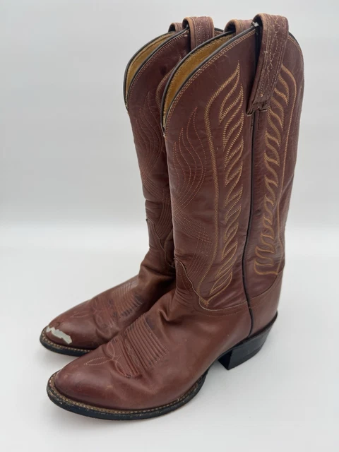 TONY LAMA MEN'S Leather Cowboy Boots Brown, Round Toe, Size 9.5 B Style ...