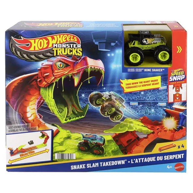 HOT WHEELS MONSTER Trucks Toy Playset, Serpent Slam Takedown Track Set ...