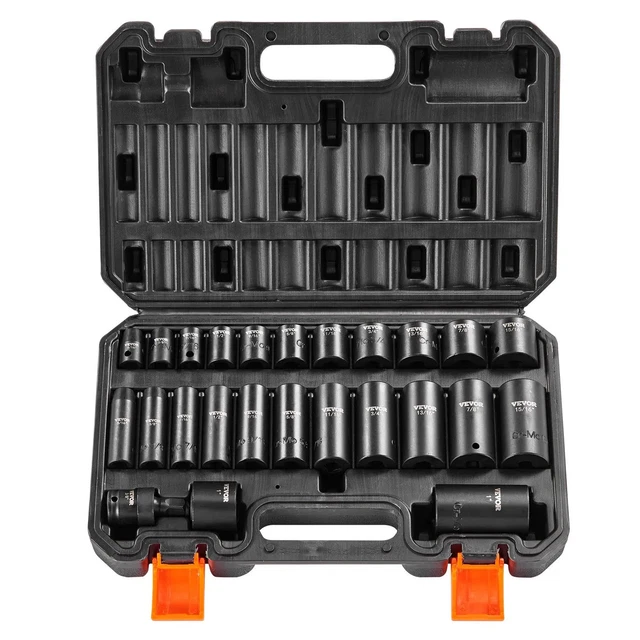 3/8& DRIVE IMPACT Socket Set, 25 Piece Deep & Shallow Socket Set SAE 5/ ...