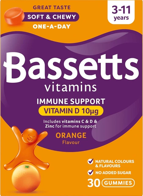 KIDS ORANGE FLAVOUR Immune Support 30 Gummies Vitamin C Zinc 3-11 Years ...