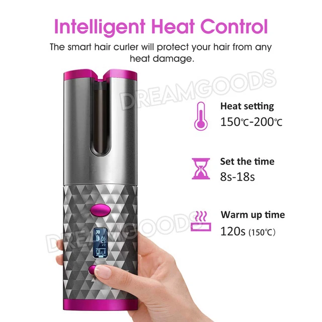 AUTO CORDLESS ROTATING Hair Curler Hair Waver Curling Iron Wireless LCD ...