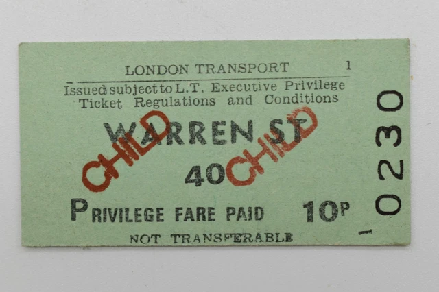 LONDON UNDERGROUND RAILWAY Ticket 0230 Warren ST 40 - Child £3.00 ...