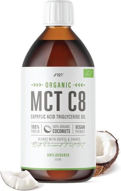 ORGANIC C8 MCT Oil - 500ml - 100% Pure Cold Pressed C8 MCT - Premium Coconut Oil £15.89 ...