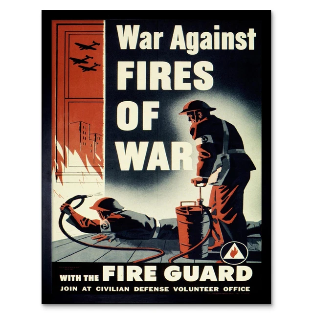PROPAGANDA WAR WWII Usa Fire Guard Civilian Defense 12X16 Inch Framed ...