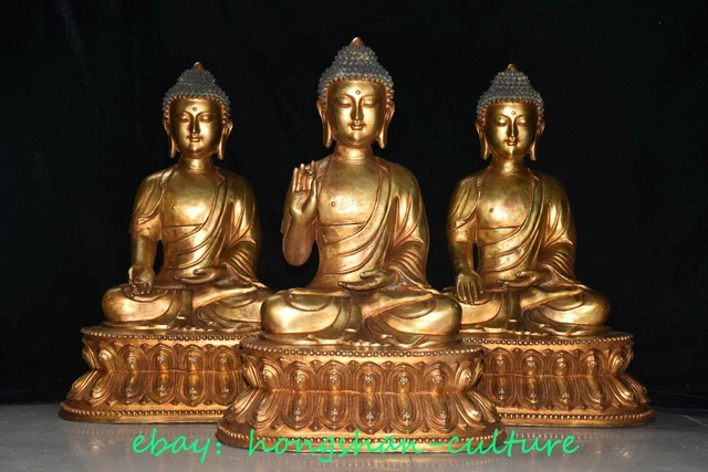 23,2& TEMPLE BRONZE Doré Bouddhisme 3 Statue de Bouddha Shakyamuni EUR 2.500,00 - PicClick FR
