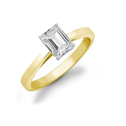 REAL DIAMOND SOLITAIRE Ring 18 Carat Yellow Gold Emerald Cut 0.25 Carat ...