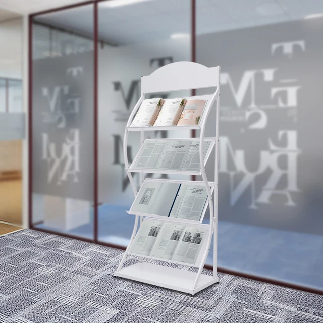 MAGAZINE DISPLAY HOLDER 4 Tier Iron Newspaper Stand Literature Brochure ...