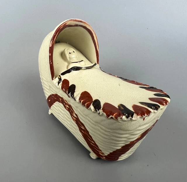 A RARE LATE 18th century Indio Pottery Bovey Tracey cradle with baby ...