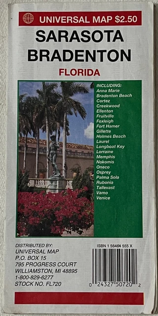 VINTAGE ROAD MAP, Sarasota Bradenton Florida, Universal Map 1993 $11.99 ...